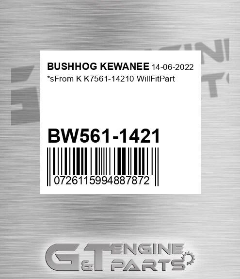 BW561-1421 *sFrom K K7561-14210 WillFitPart made to fit BUSHHOG KEWANEE ...