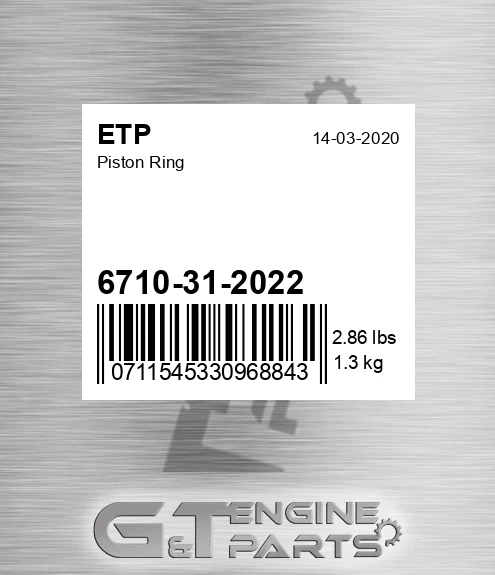 6710-31-2022 Piston Ring ETP | SAME AS KOMATSU WARRANTY | Price: $450.99