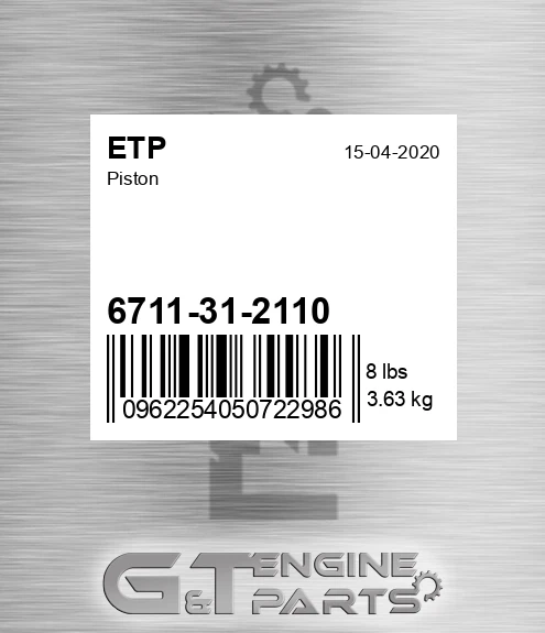 6711-31-2110 Piston ETP | SAME AS KOMATSU WARRANTY | Price: $318.55