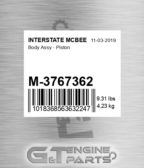 M-3767362 Body Assy - Piston Interstate Mcbee | Price: $251.10.