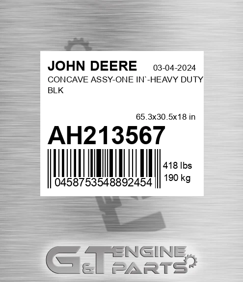 AH213567 CONCAVE ASSY-ONE IN`-HEAVY DUTY BLK made to fit JOHN DEERE ...