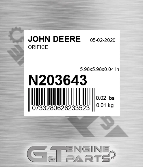 N203643 ORIFICE made to fit John Deere | Price: $13.14