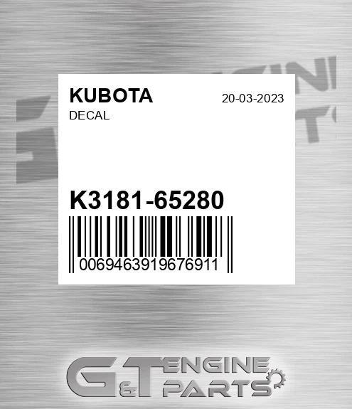 K3181-65280 DECAL made to fit KUBOTA | Price: $2.88