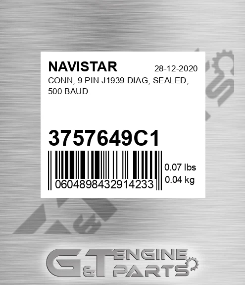 3757649C1 CONN, 9 PIN J1939 DIAG, SEALED, 500 BAUD made to fit NAVISTAR ...